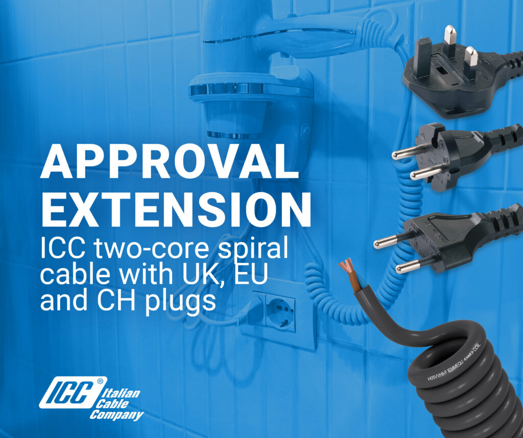 Approval extension: ICC two-core spiral cable with UK, EU and CH plugs ...